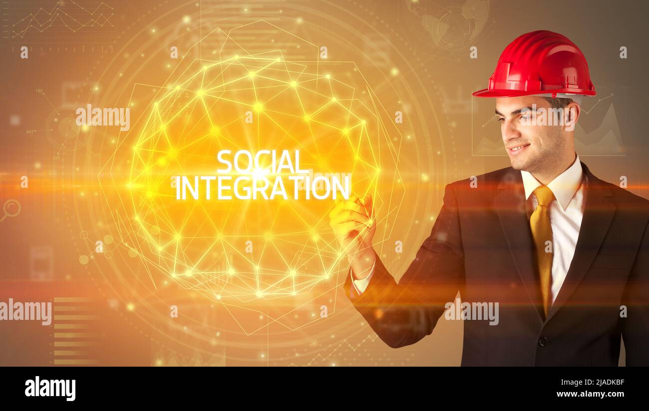 Handsome businessman with helmet drawing Stock Photo - Alamy