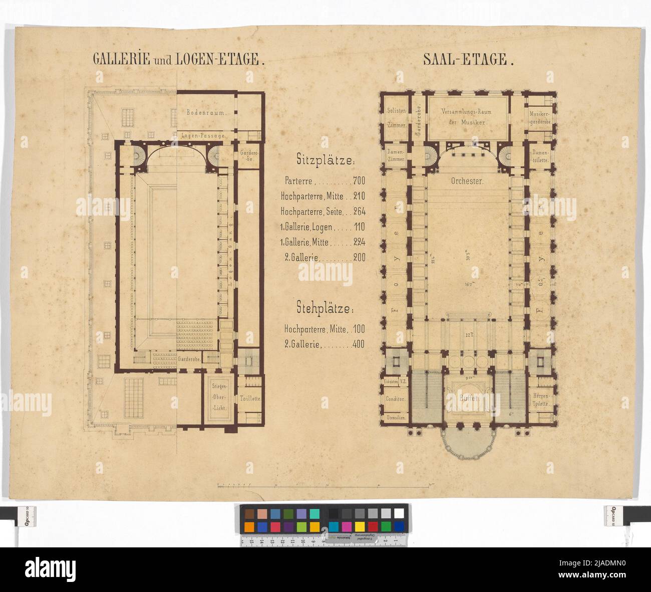 Competition draft for a concert hall, floor plan gallery and lodge ...