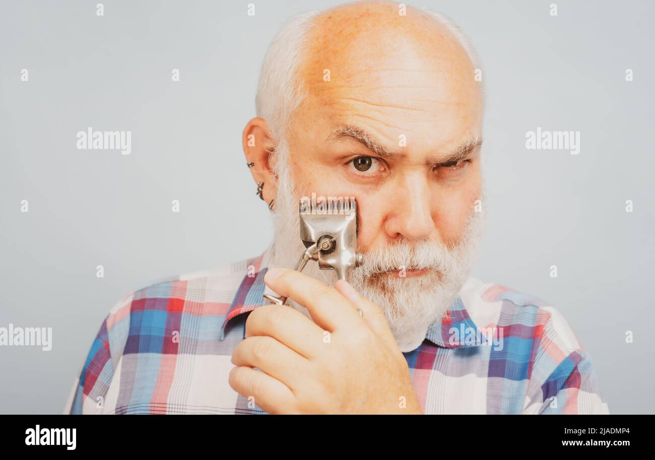 Vintage barbershop. Bearded man, bearded male with straight razor hair ...
