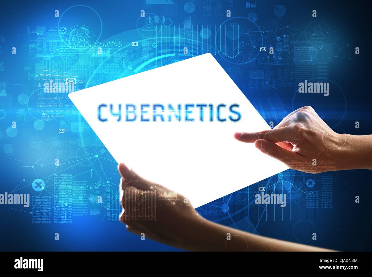Hand holdig futuristic tablet , technology concept Stock Photo - Alamy