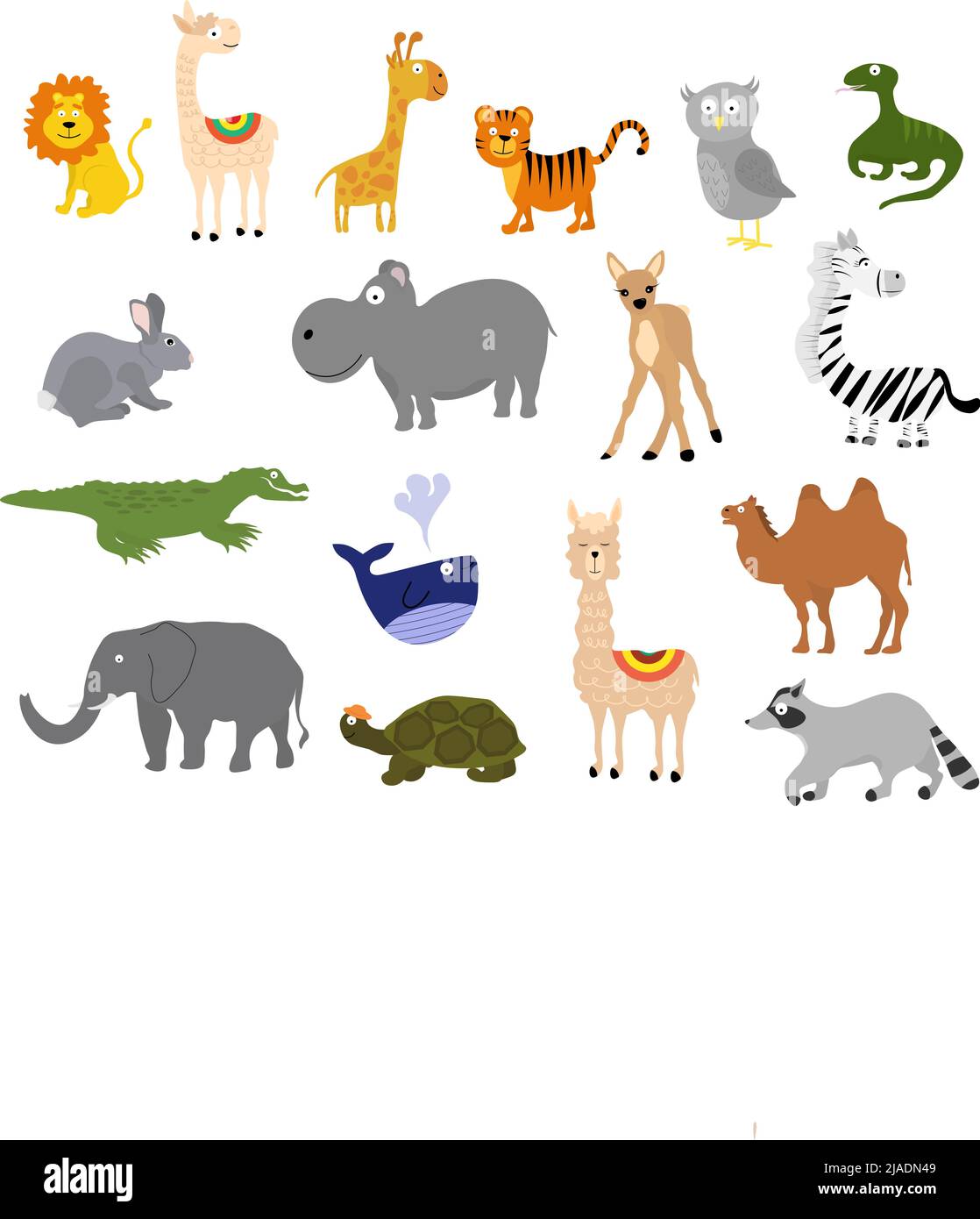 Collection of different animals. Vector set - elephant and giraffe ...