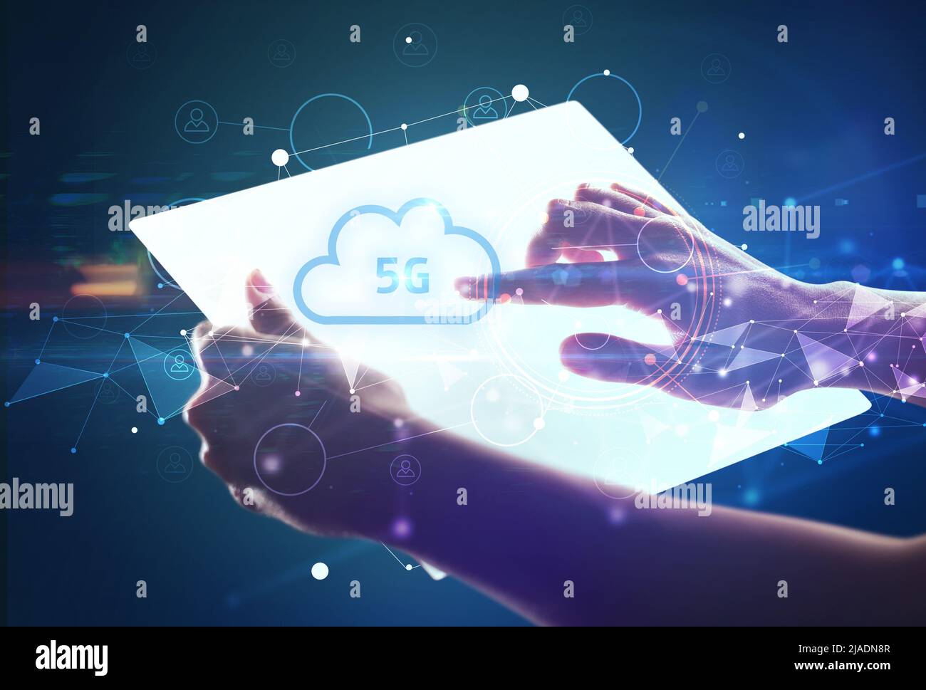 Hand holdig futuristic tablet concept Stock Photo - Alamy