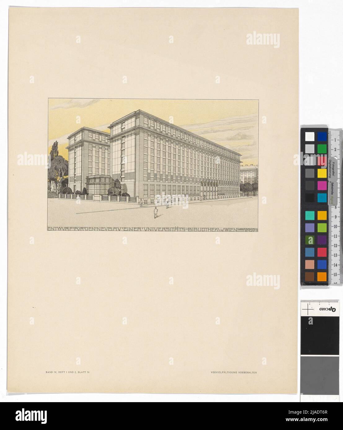 University library, first project, perspective (some sketches, volume ...