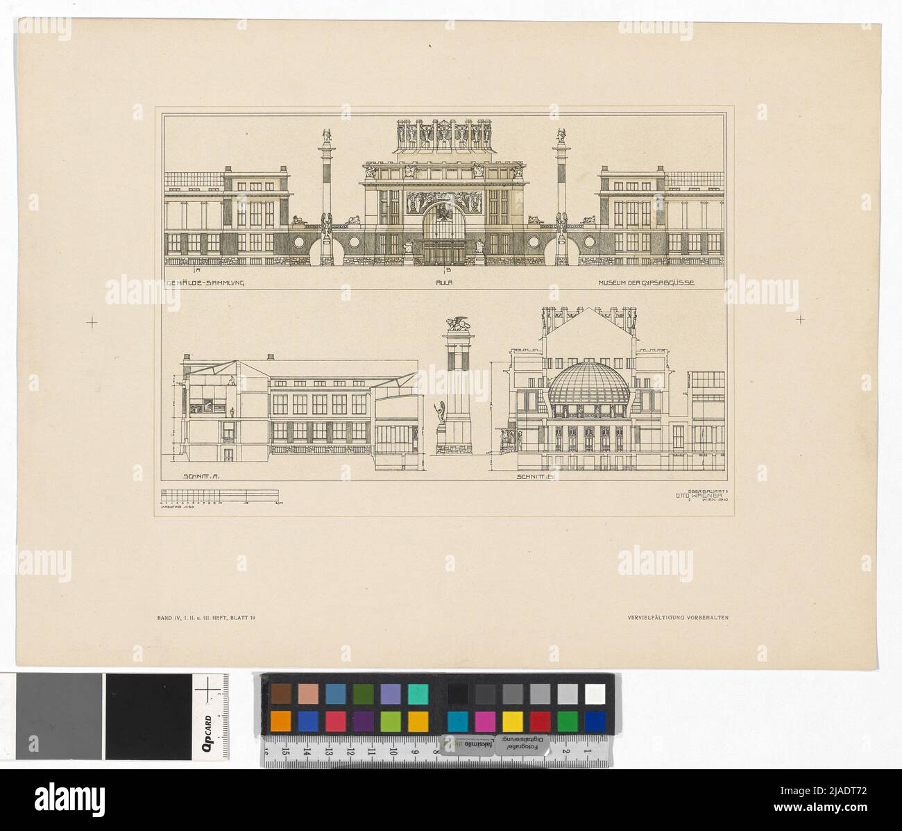 Academy of Fine Arts on the enamel, facade of the middle part and cuts ...