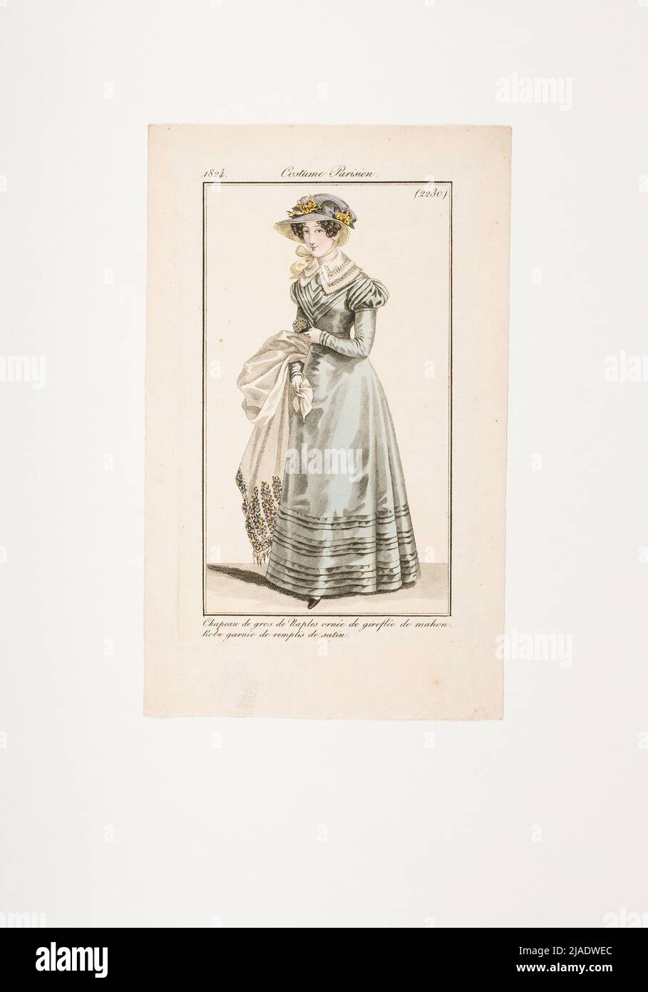 Fashion image: "French women with flower hat, cloak, collar and dress ...