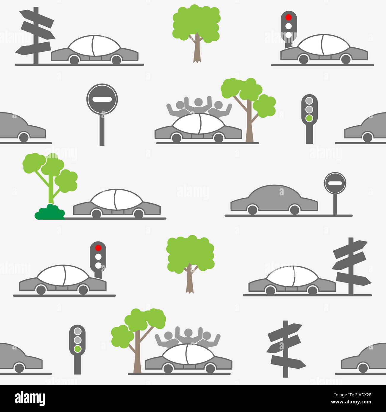 Seamless pattern with cars, trees and traffic signs. Design for wall ...