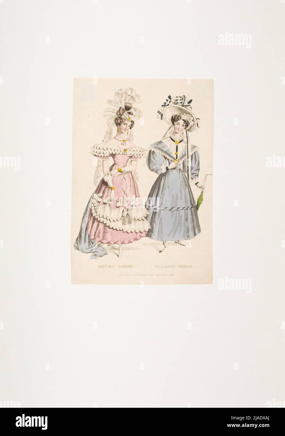 Fashion image: two figures, courtyard and outline dresses. Unknown ...