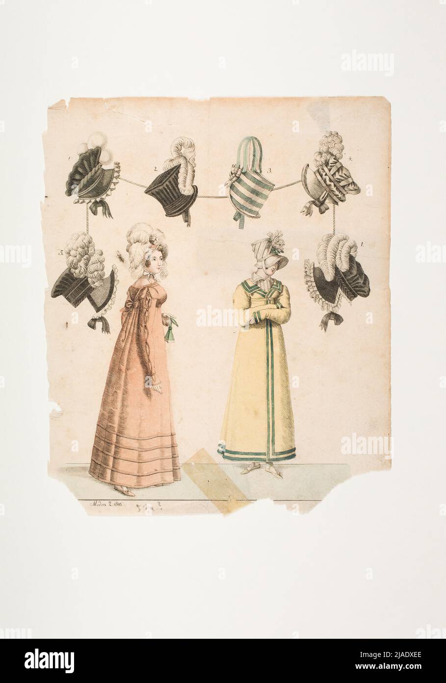 Fashion image: two figures, women's fashions, six female hat fashion ...