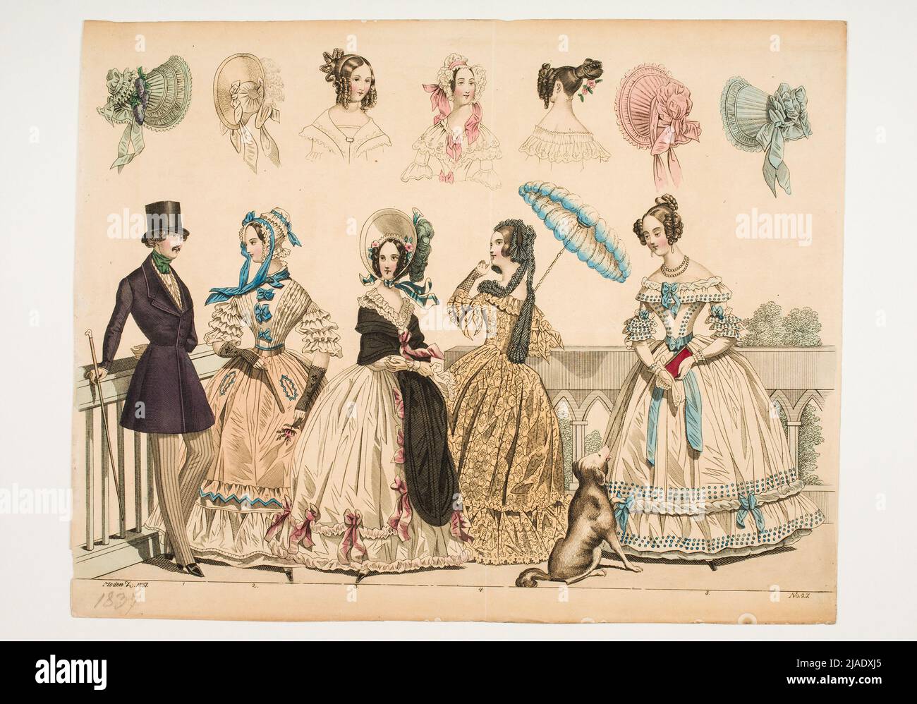 Fashion image: five figures, women's and men's fashion, hats ...