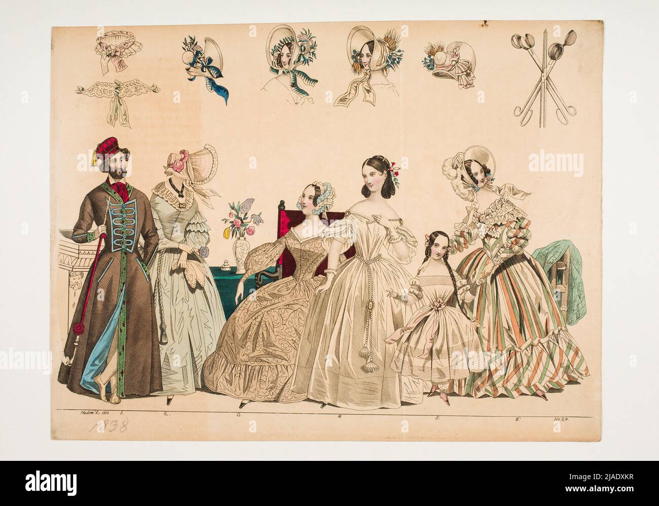 Fashion image: six figures, a manor house coat, four visiting clothes ...