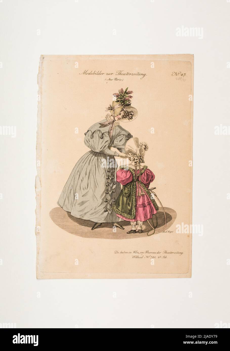 Fashion image: two figures, women's and children's fashions. Unknown ...