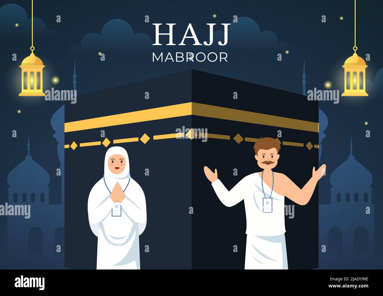 Hajj or Umrah Mabroor Cartoon Illustration with People Character and ...