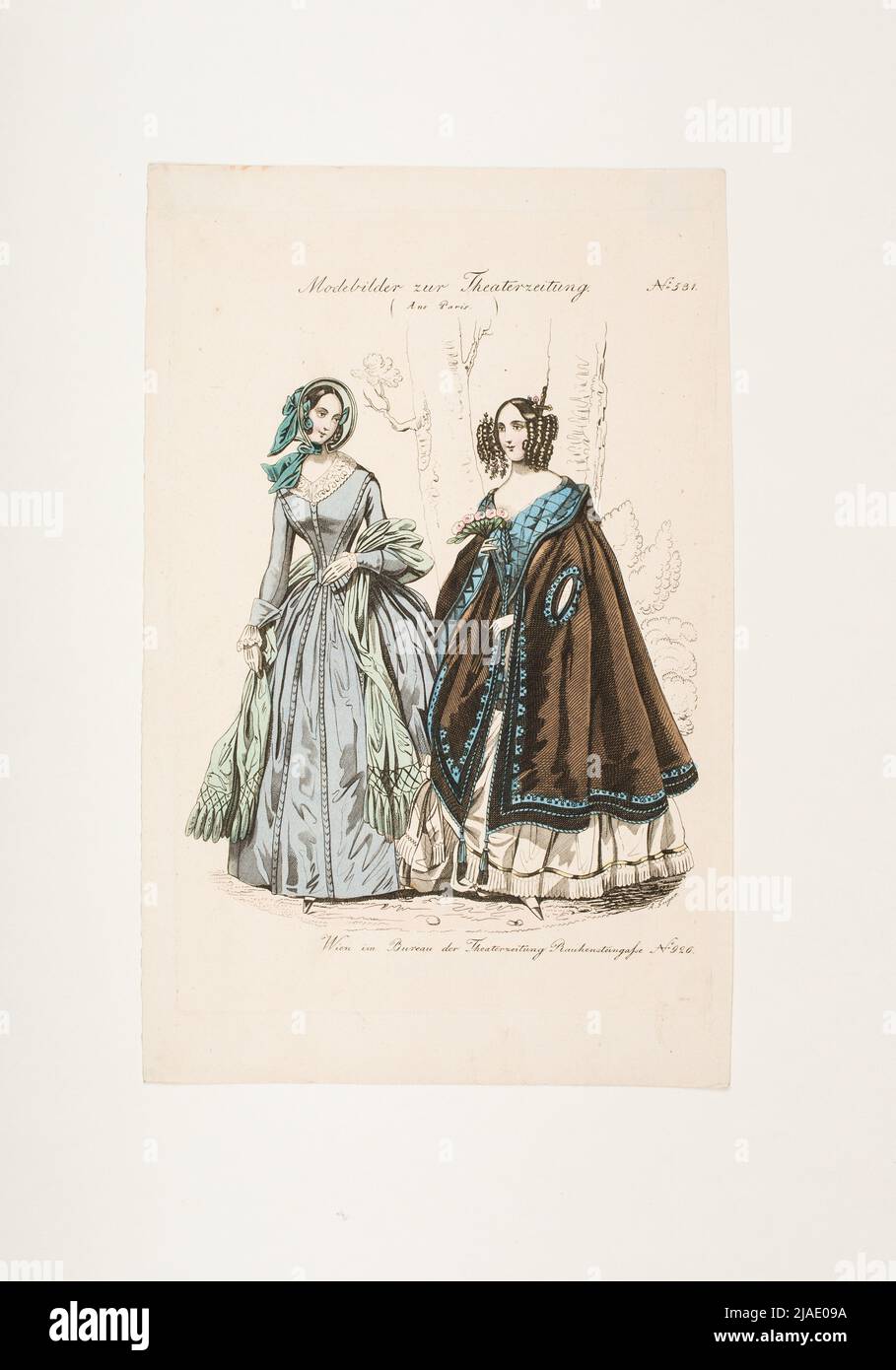 Fashion image: two figures, promenade dress, ball cone. Unknown Stock ...