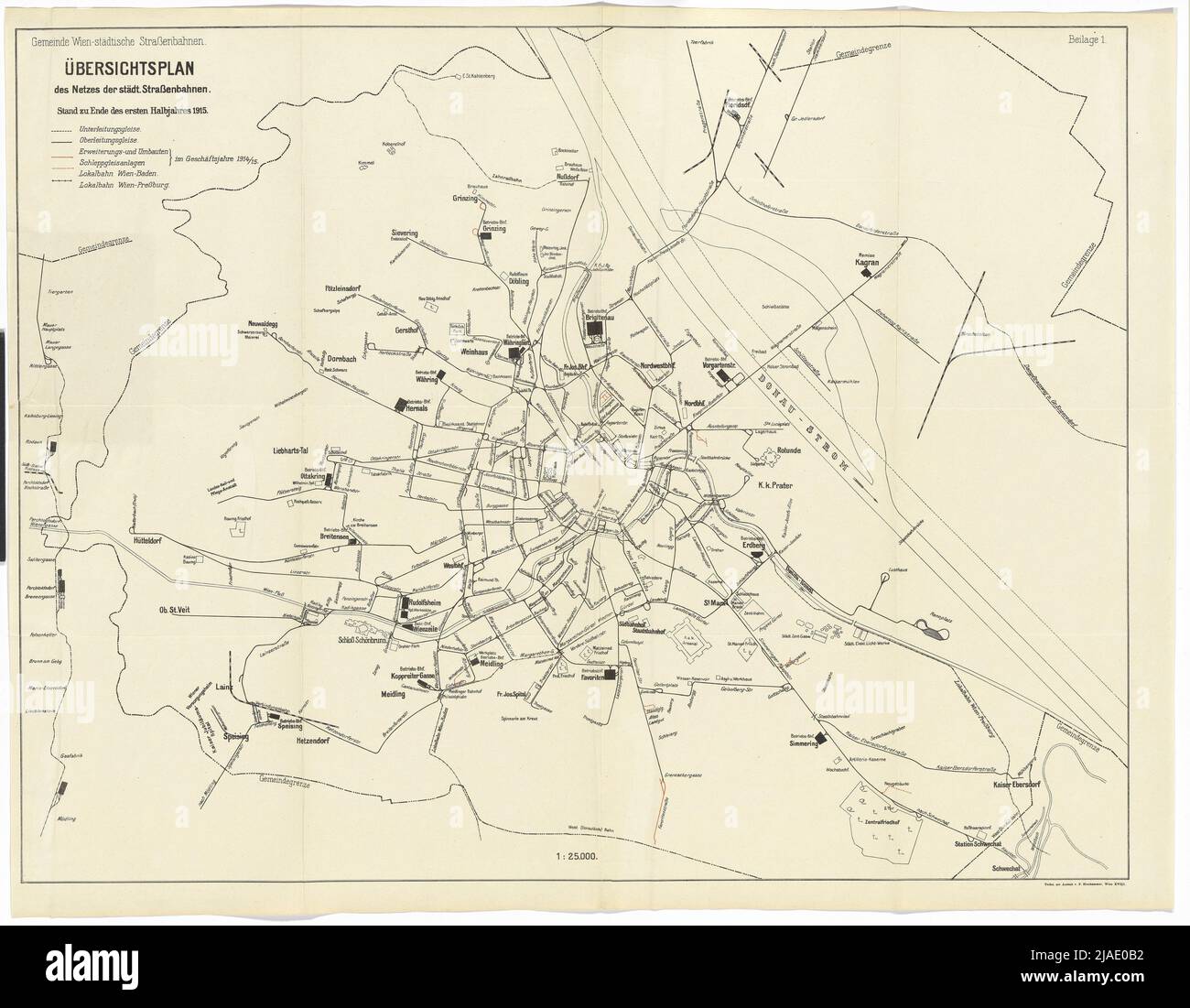 Overview plan of the city's network. Trams. Strassenbahn network plan ...