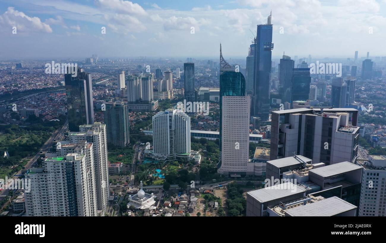 Aerial view of Jakarta business and financial district along the ...