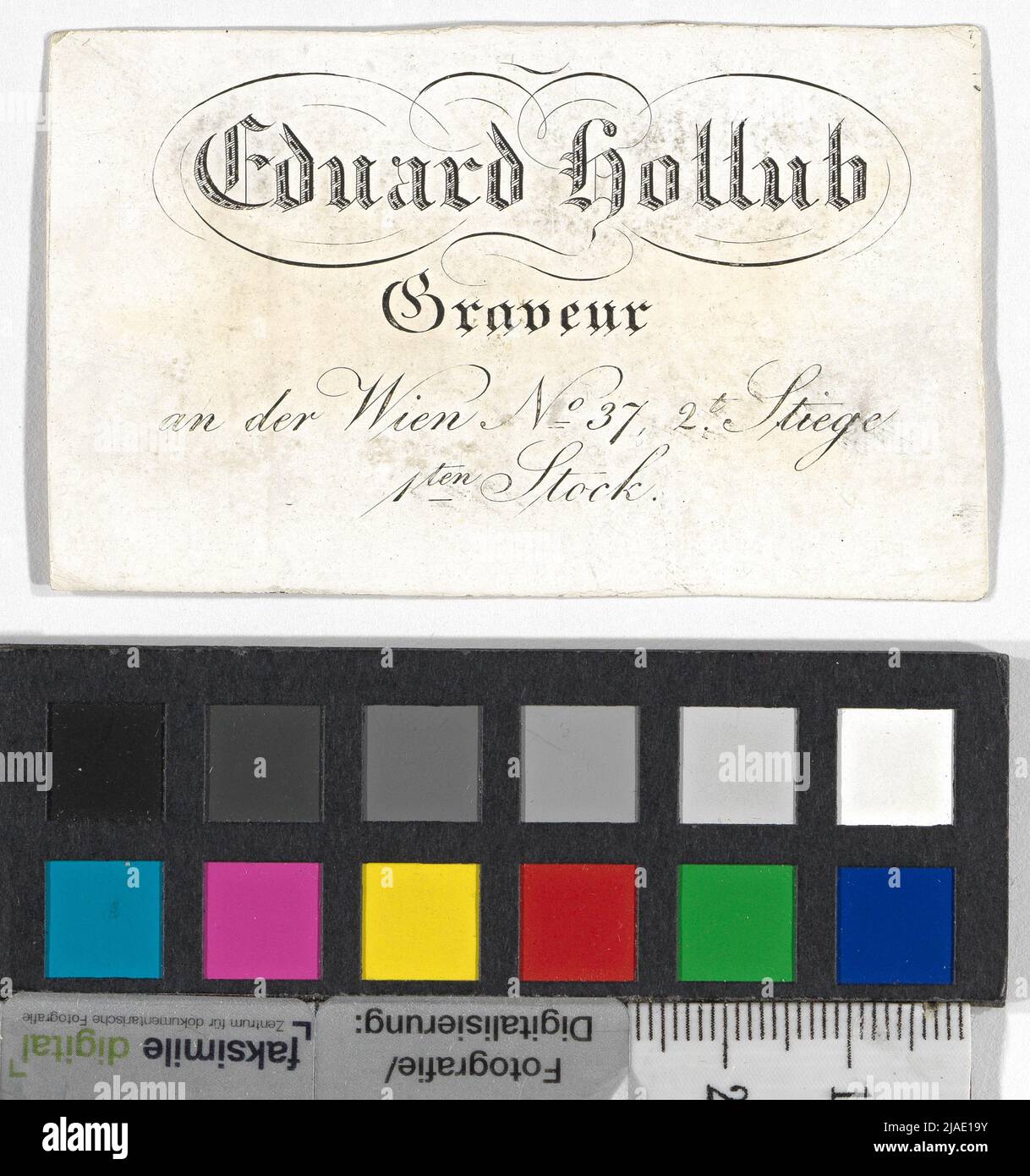 Visite card of the engraver Eduard Holub, at Vienna 37, Vienna. Unknown ...