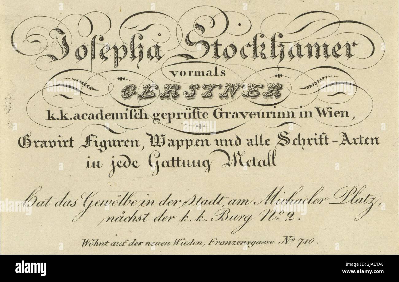 Company label/business map of engraver Josepha Stockhamer, born ...
