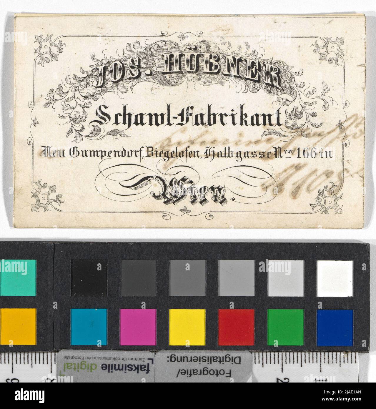 Business card/business card of the shawl manufacturer Jos. Hübner, Neu ...
