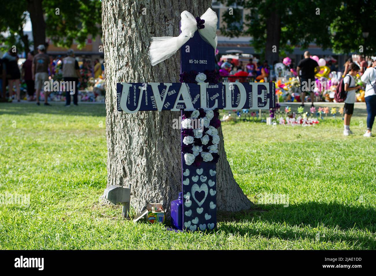 May 29, 2022: Crosses bear the names of the shooting victims in the ...