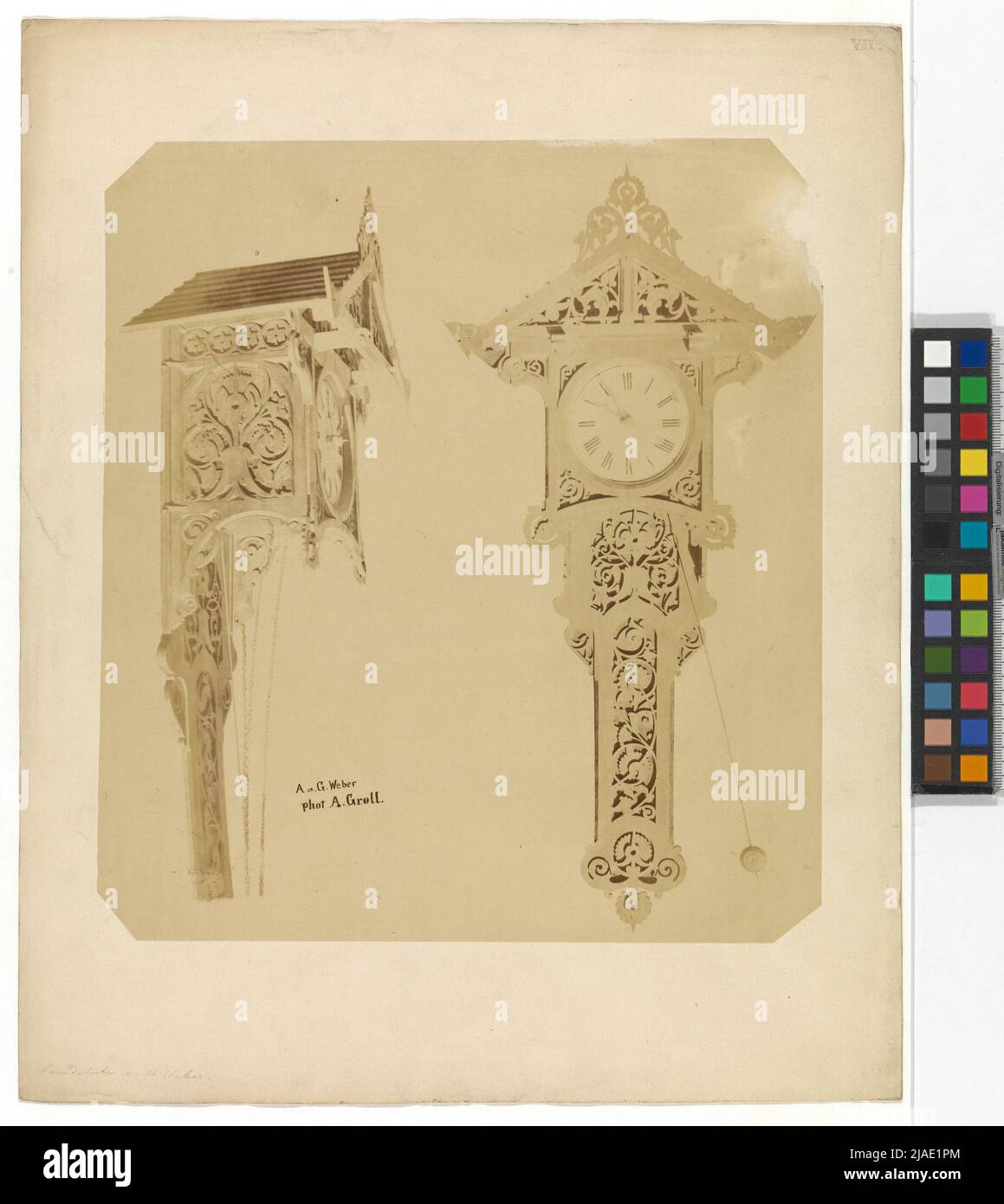 Location unknown - carved pendulum clock by A. & G. () Weber - side and ...