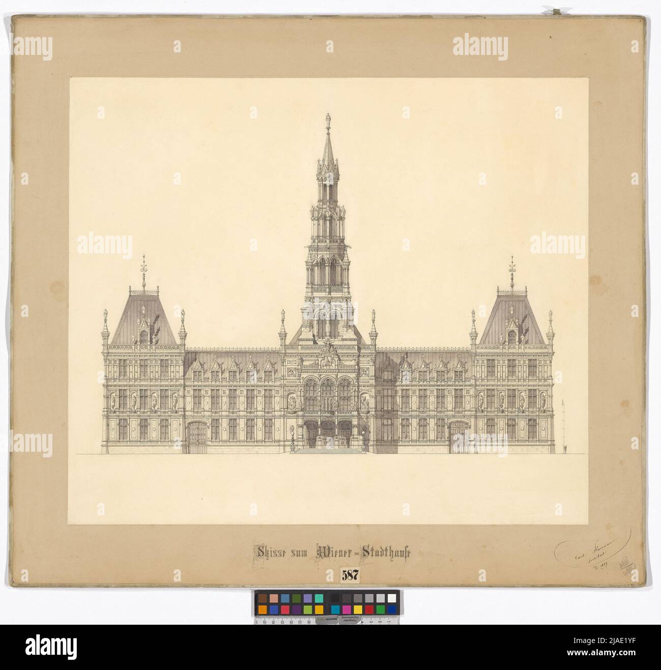 Project for a town house (town hall), main facade. Carl von Hasenauer ...