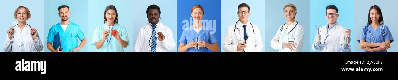 Collage with many doctors on colorful background Stock Photo - Alamy