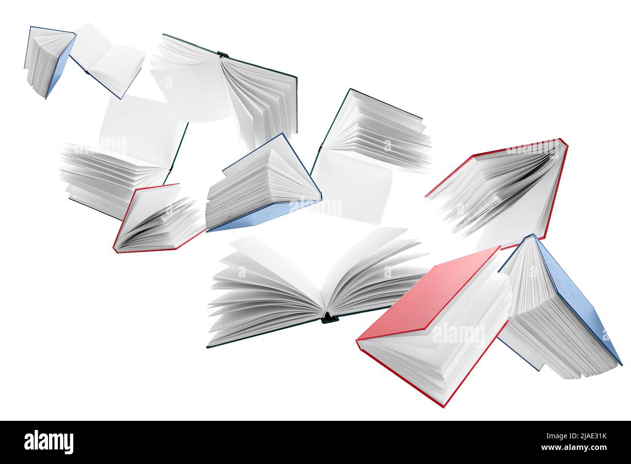 Many flying books isolated on white Stock Photo - Alamy