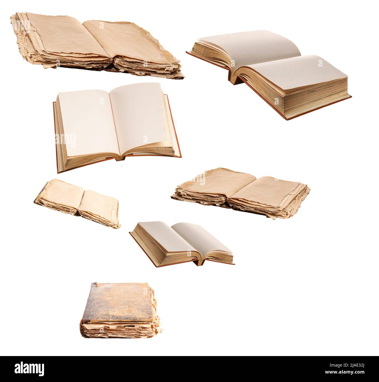 Many open vintage books isolated on white Stock Photo - Alamy