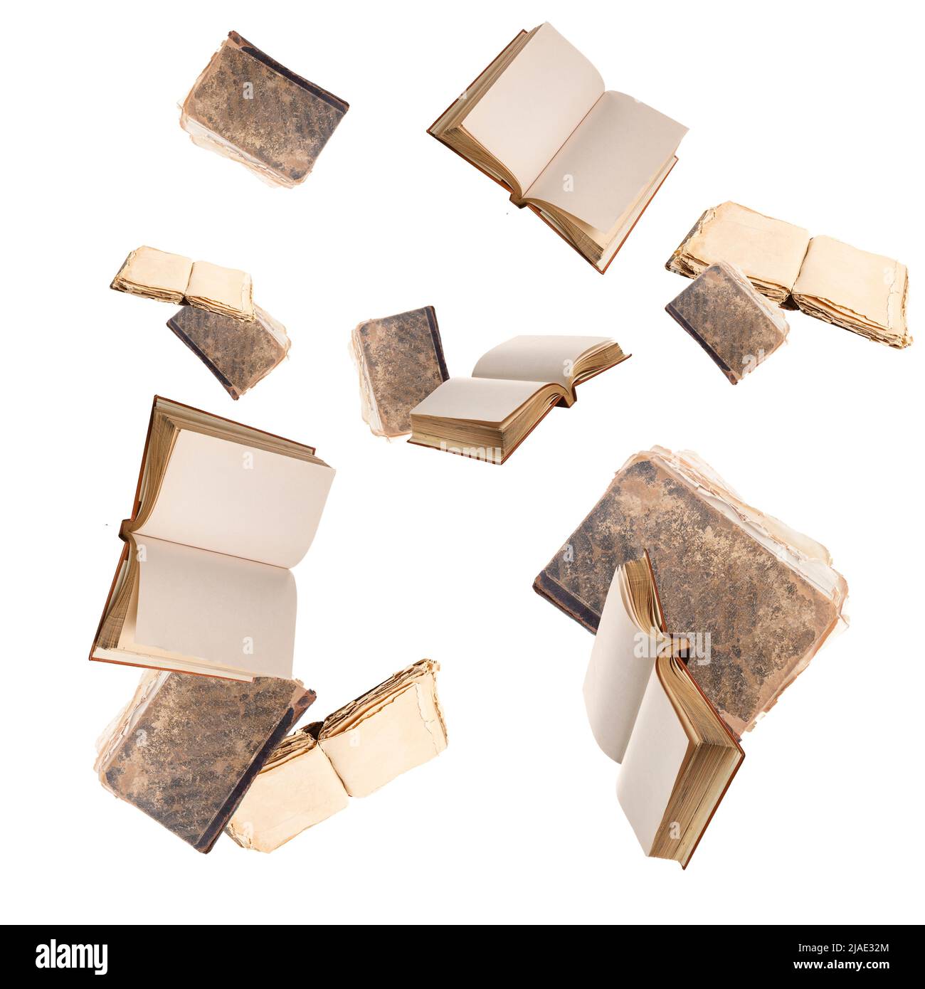 Many flying old books isolated on white Stock Photo - Alamy