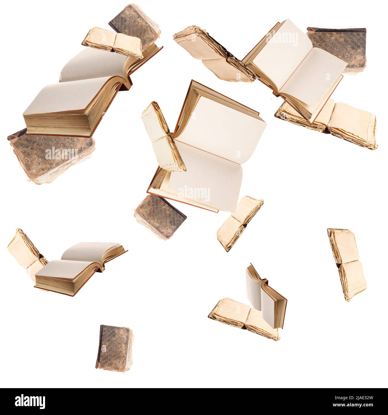 Many flying old books isolated on white Stock Photo - Alamy