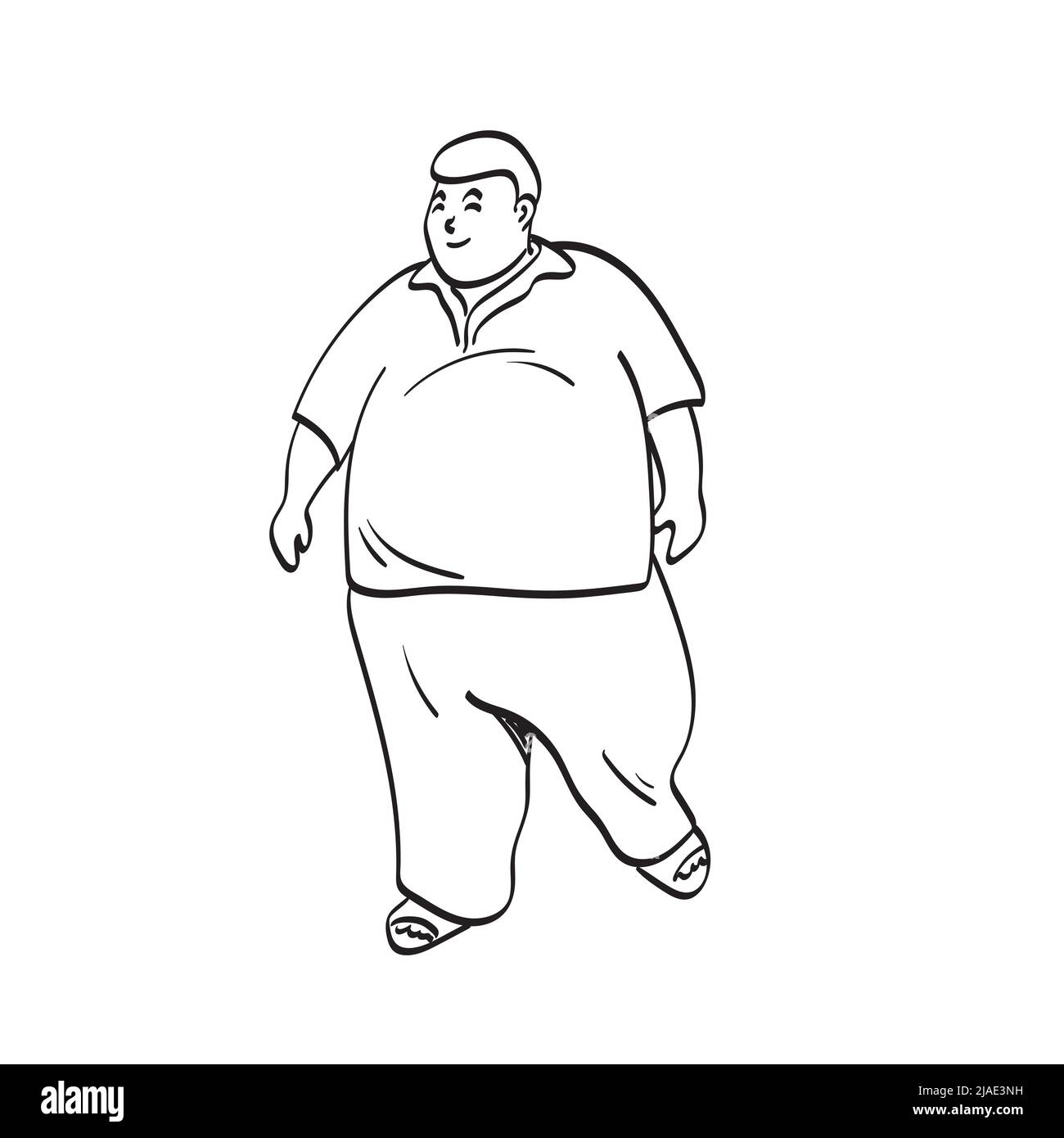 full length of smiling fat man walking in front view illustration ...