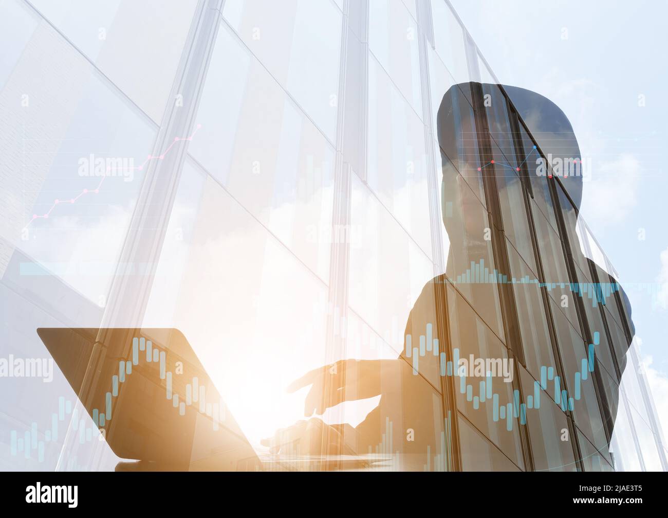 Double exposure of hacker with laptop and modern building Stock Photo ...
