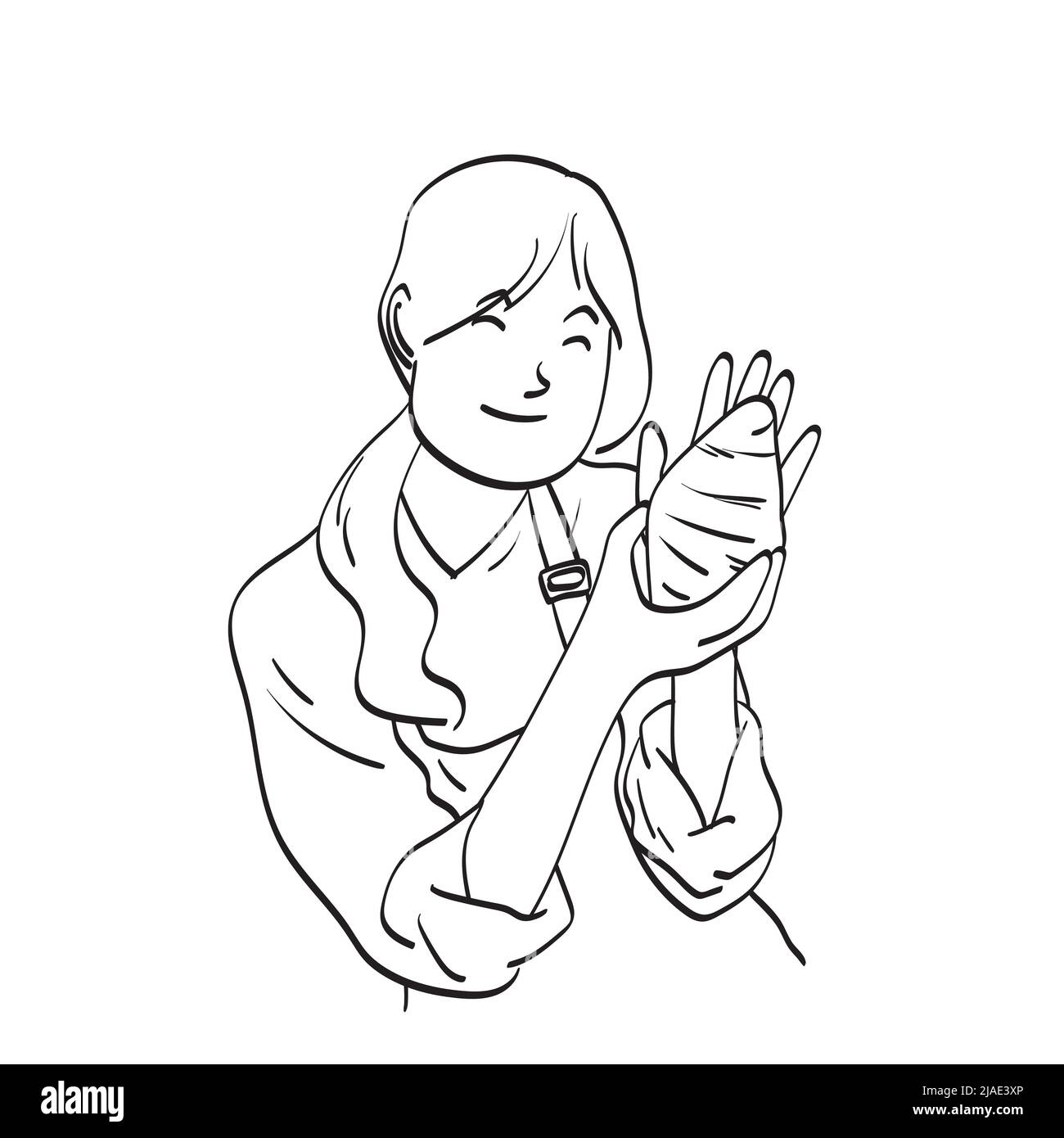 smiling female chef holding croissant illustration vector hand drawn ...