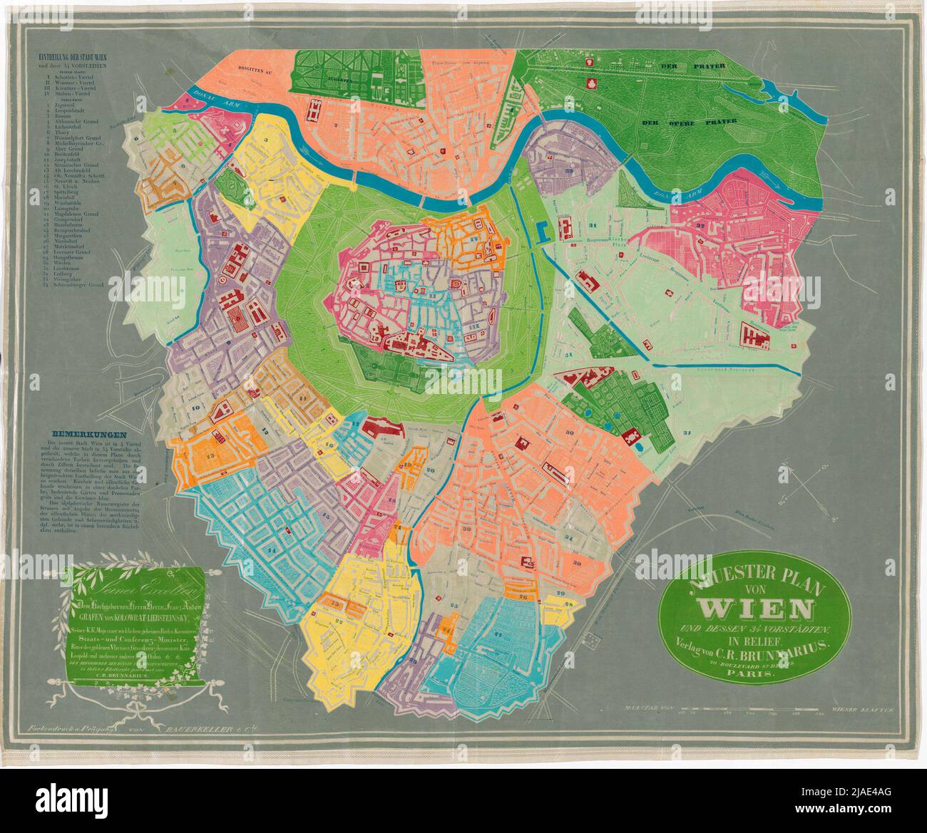The latest plan of Vienna and its 34 suburbs in relief ". C. R ...