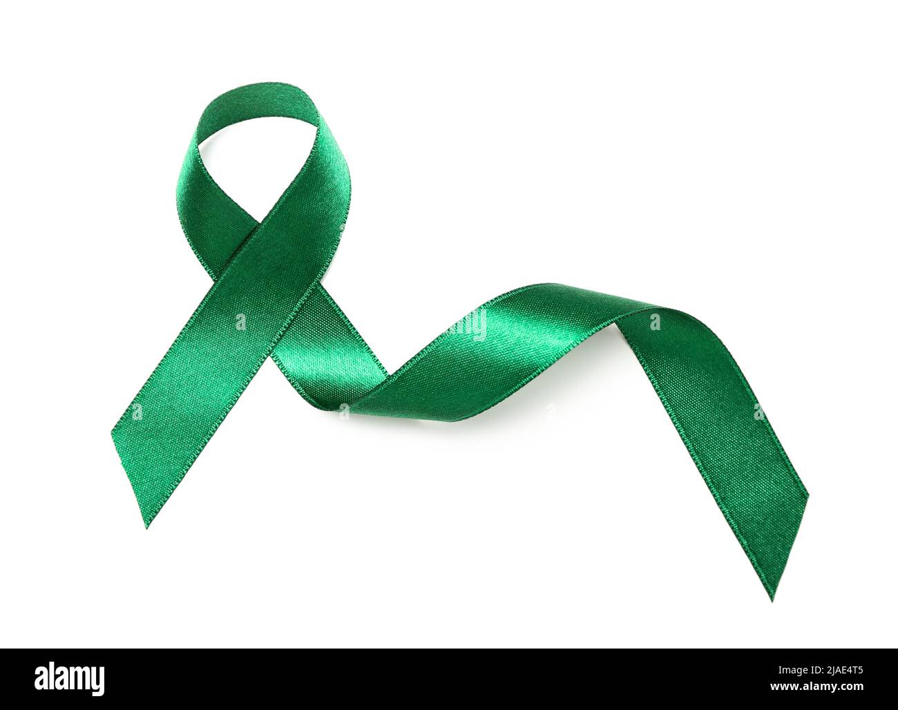 Green ribbon on white background. Liver cancer concept Stock Photo - Alamy