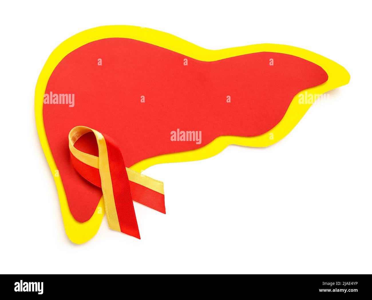 Awareness ribbon with paper liver on white background. Hepatitis ...