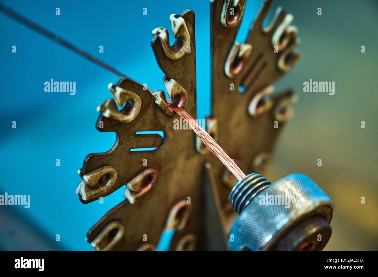 Metal wire drawing die and copper cable at machine tool Stock Photo - Alamy