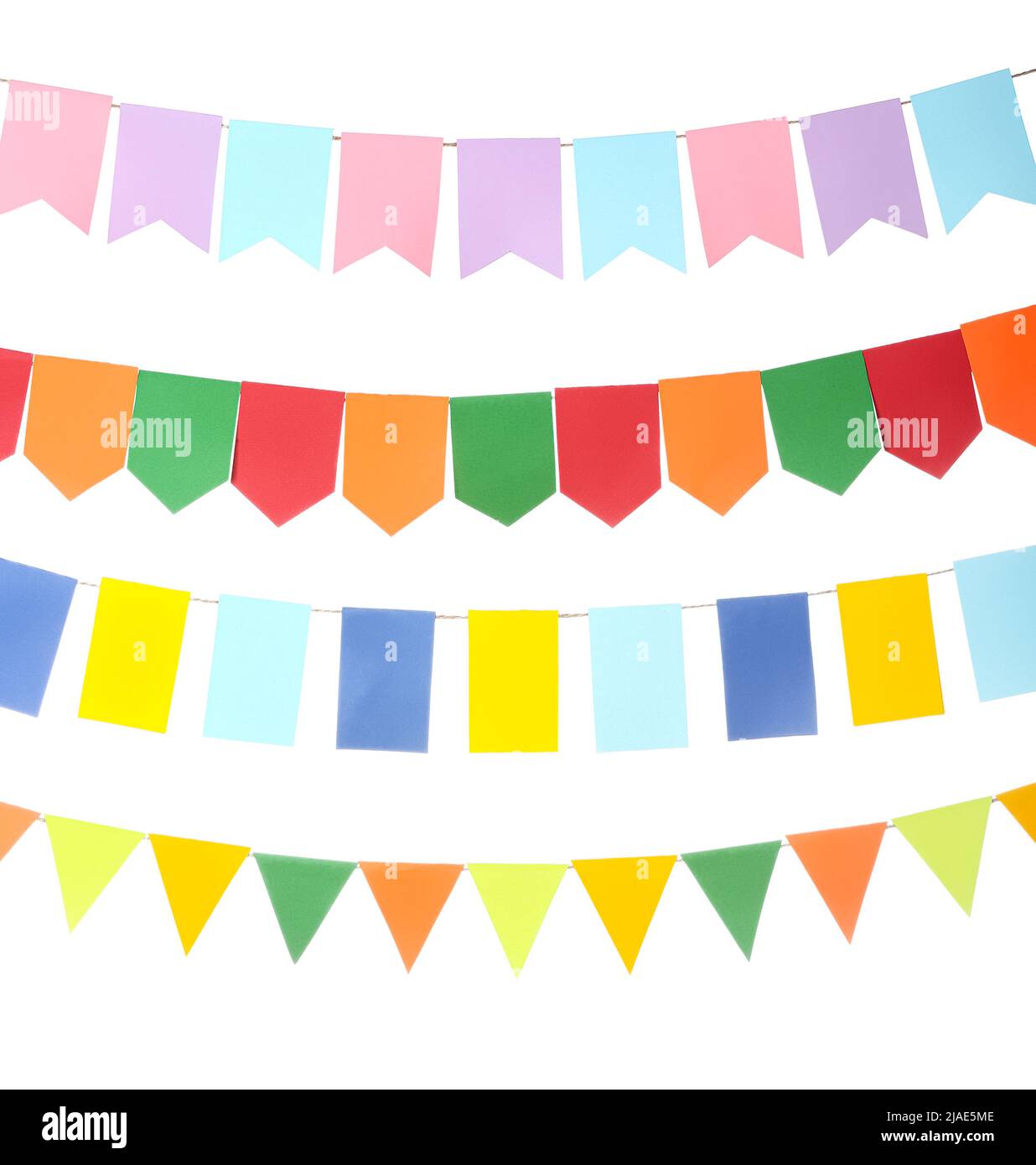 Colorful flags for Festa Junina on white background Stock Photo - Alamy