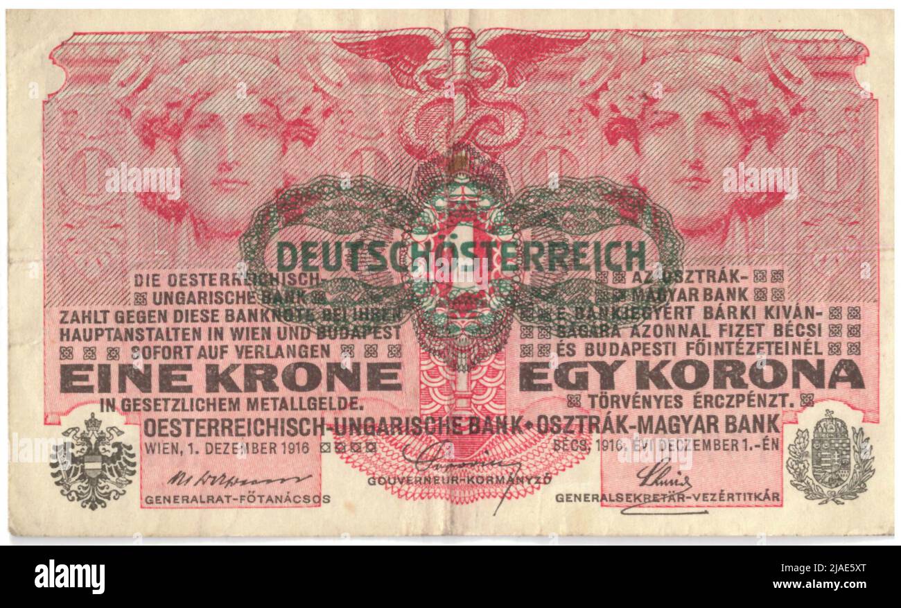 Banknote, 1 crown. Alois Hans Schram (1864-1919), Artist, Rudolf ...