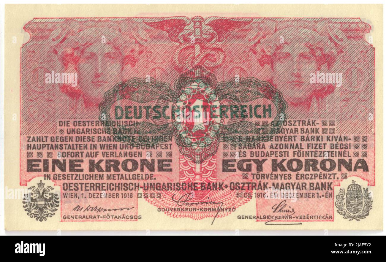 Banknote, 1 crown. Alois Hans Schram (1864-1919), Artist, Rudolf ...