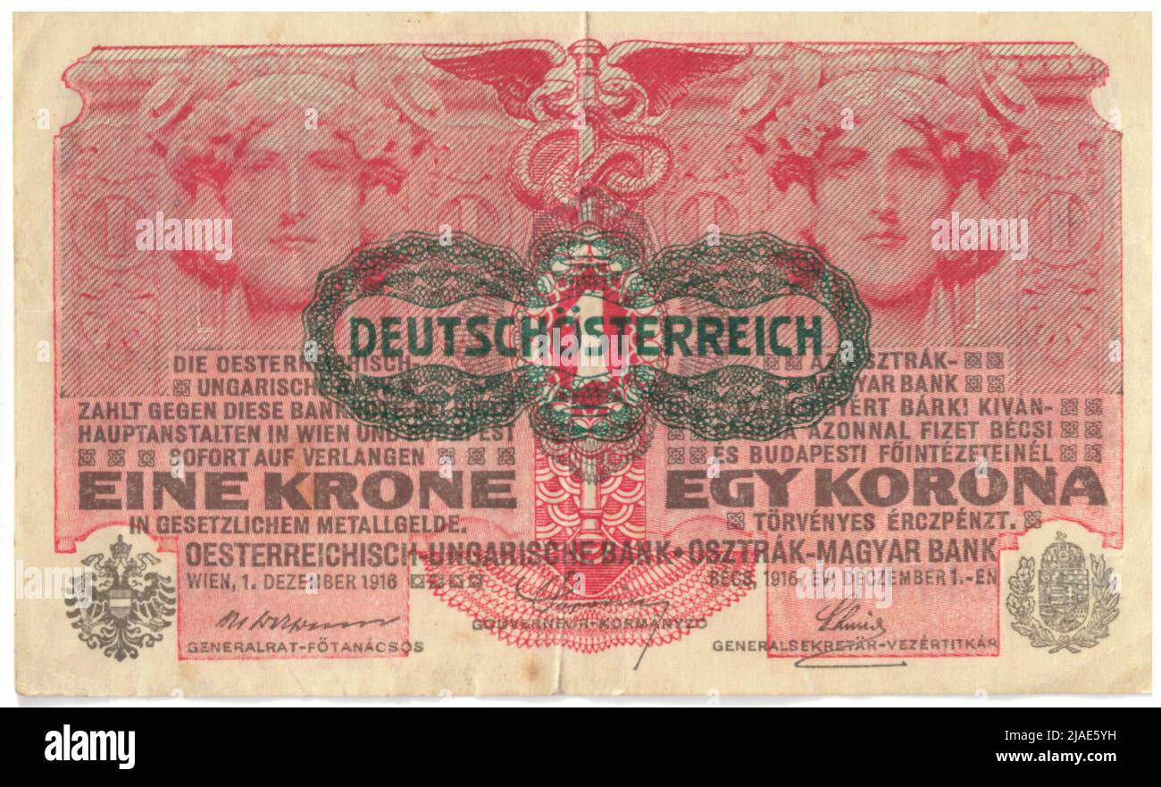 Banknote, 1 crown. Alois Hans Schram (1864-1919), Artist, Rudolf ...