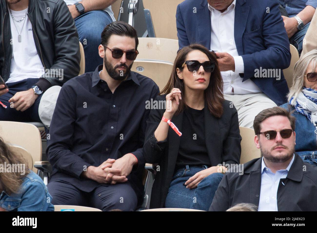 Sofia Essaidi, Adrien Galo in the stands during French Open Roland ...