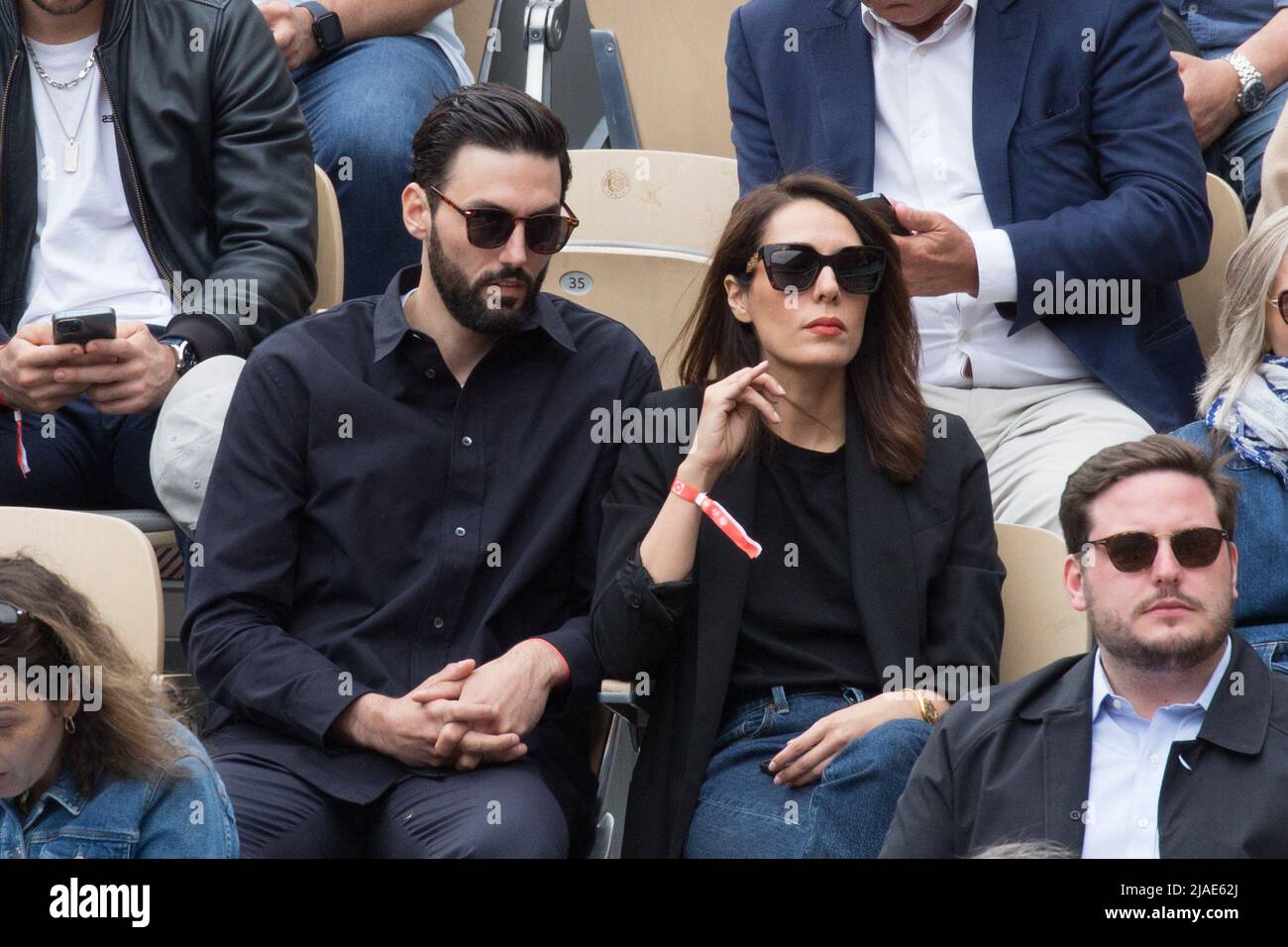 Sofia Essaidi, Adrien Galo in the stands during French Open Roland ...