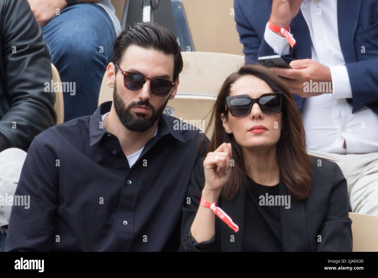 Sofia Essaidi, Adrien Galo in the stands during French Open Roland ...