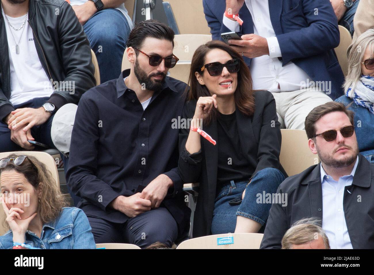 Sofia Essaidi, Adrien Galo in the stands during French Open Roland ...