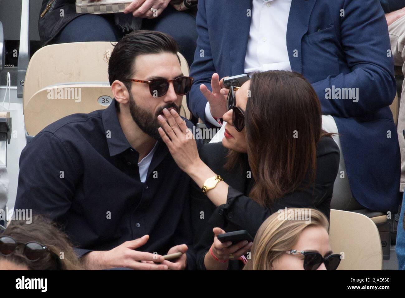 Sofia Essaidi, Adrien Galo in the stands during French Open Roland ...