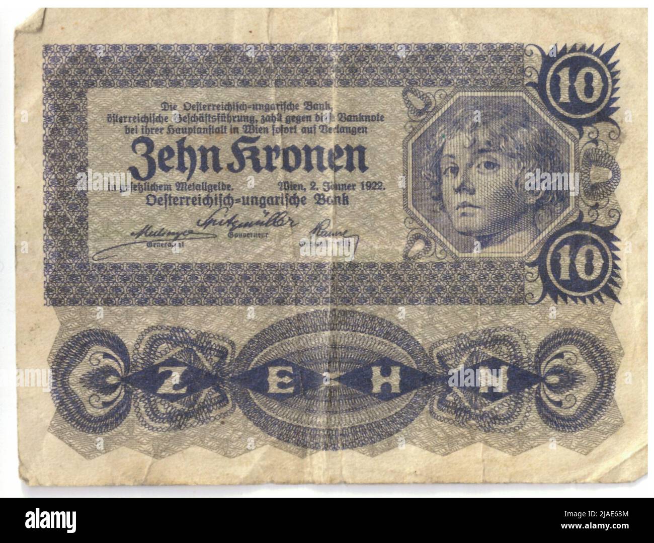 Banknote, 10 crowns. Rudolf Rössler (1864-1934), Artist, Rudolf Junk ...