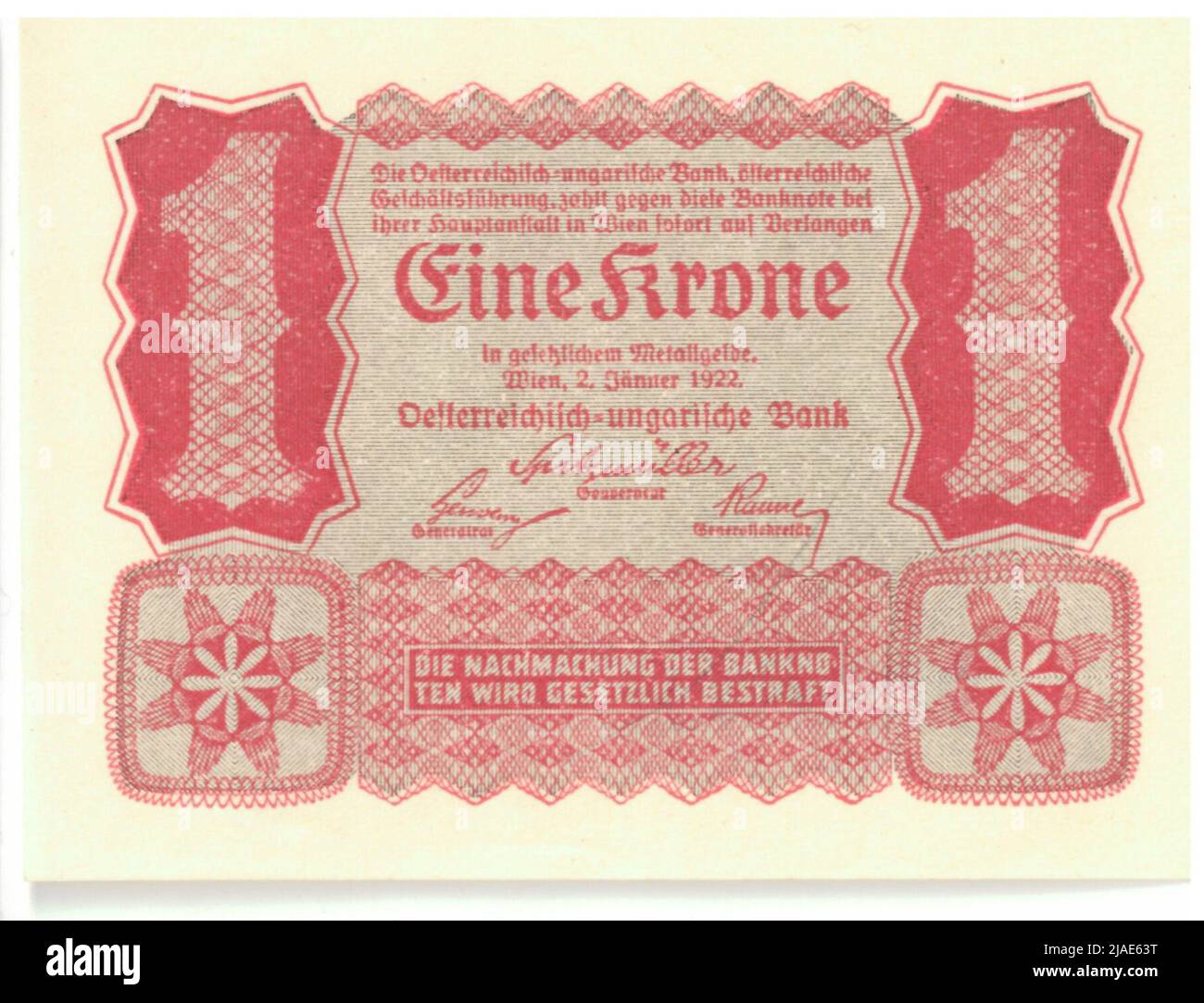 Banknote, 1 crown. Rudolf Junk (1880-1943), Artist, Austrian-Hungarian ...
