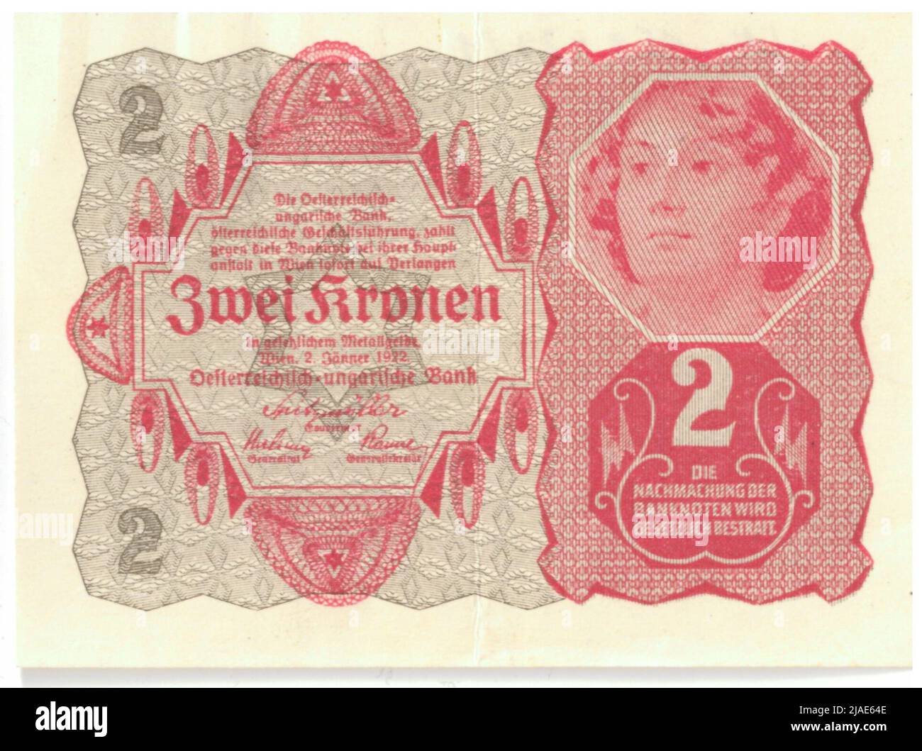 Banknote, 2 crowns. Rudolf Rössler (1864-1934), Artist, Rudolf Junk ...