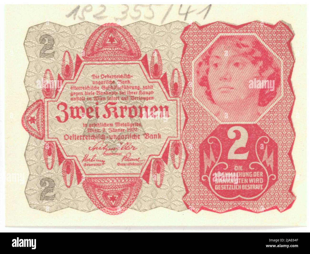 Banknote, 2 crowns. Rudolf Rössler (1864-1934), Artist, Rudolf Junk ...
